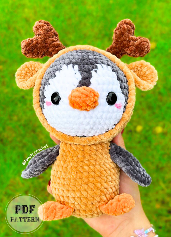 Penguin in Reindeer Costume Crochet Amigurumi Pattern