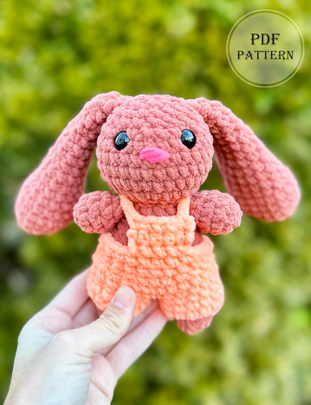 Brown Bunny in Orange Overalls Amigurumi Patterns