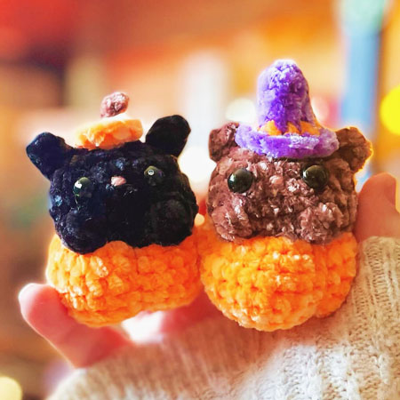Plush Pumpkin Cat and Bear for Halloween PDF Pattern